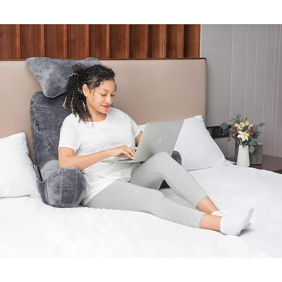 SLIGUY Reading Pillow Extra Large 31" Bed Rest Pillow with Detachable Neck Roll for Sitting in Bed or Couch Adult Back Pillow for Watching TV/Gaming/Relaxing