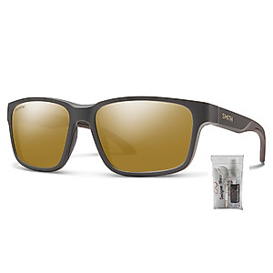 SMITH BASECAMP 0FRE/QE 58MM Matte Gray/Bronze Chromapop Polarized Rectangular Sunglasses For Men + BUNDLE with Designer iWear Eyewear Kit
