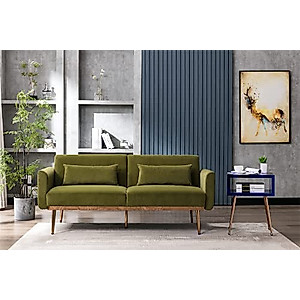SZLIZCCC 68 "- Velvet Sofa, Accent Sofa, Loveseat Sofa Convertible Sofa Sleeper, with Gold Metal Feet, with Two Rectangular Waist Pillows, Suitable for Small Spaces (Olive Green)