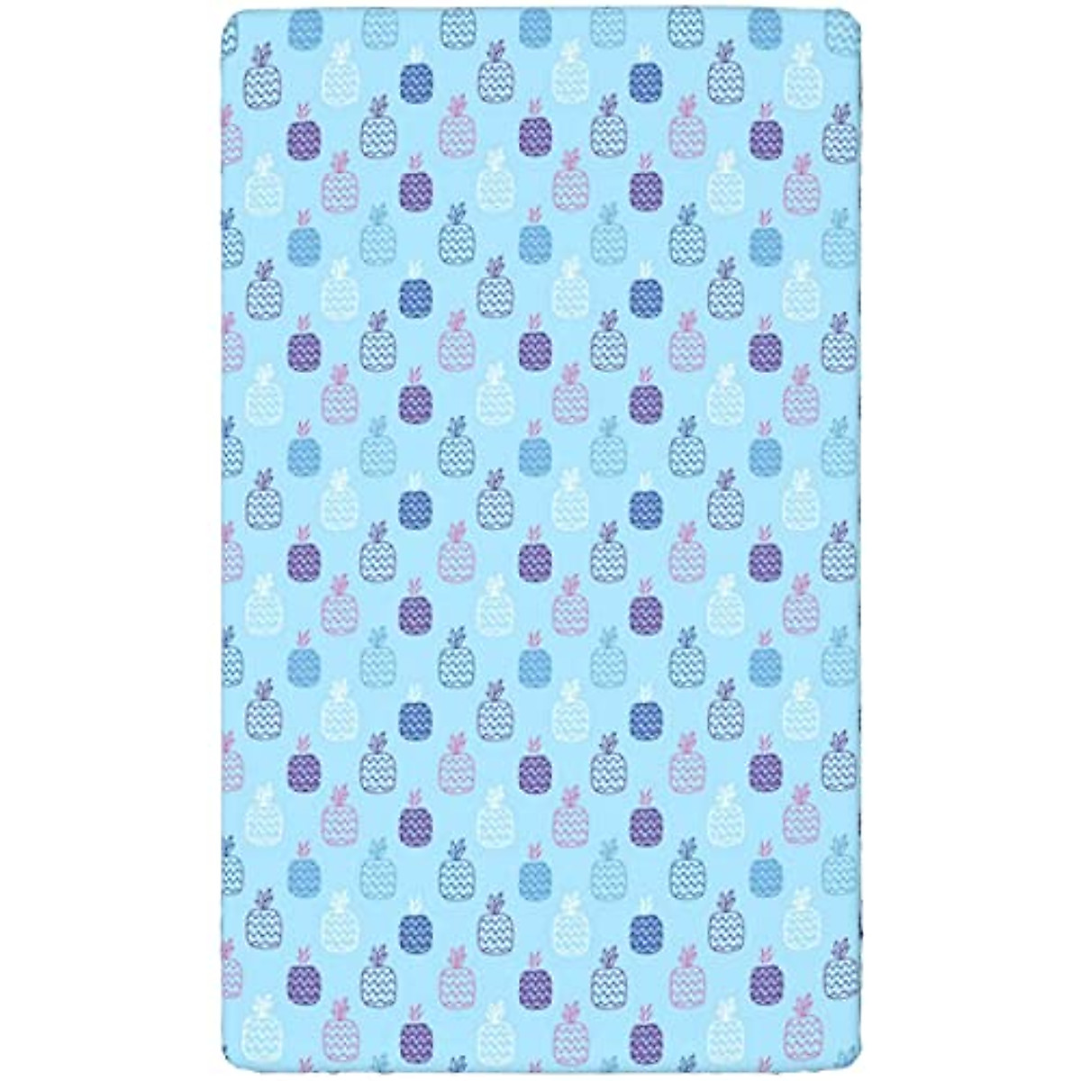 Pineapple Themed Fitted Mini Crib Sheets,Portable Mini Crib Sheets Ultra Soft Material-Baby Crib Sheets for Girl or Boy,24“ x38“,Baby Blue and Multicolor