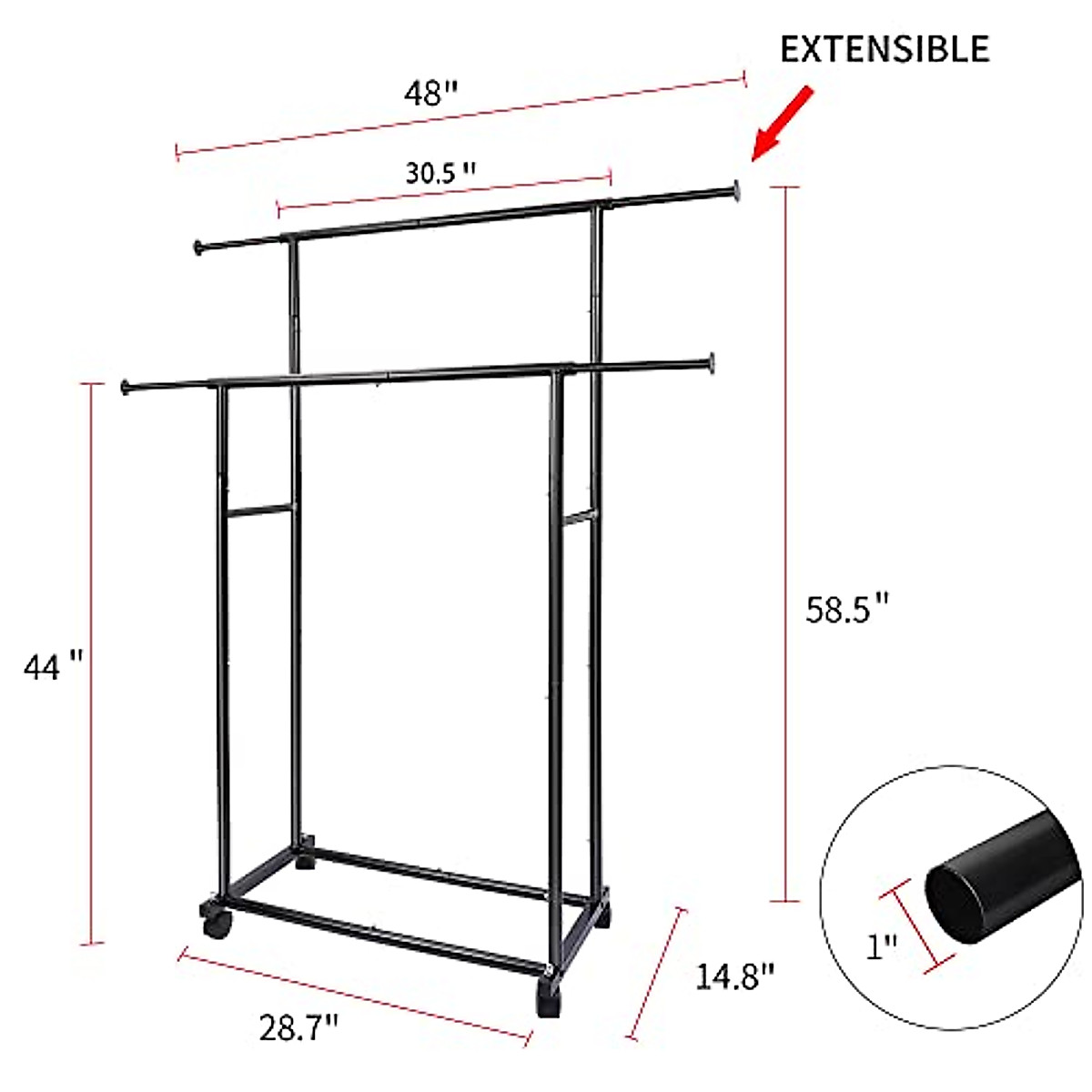 Horizontal and Vertical Black Double Rod Garment Rack