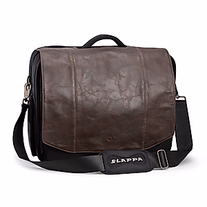 Slappa Kiken 17 Inch Laptop Bag - Brown Faux Leather Flap