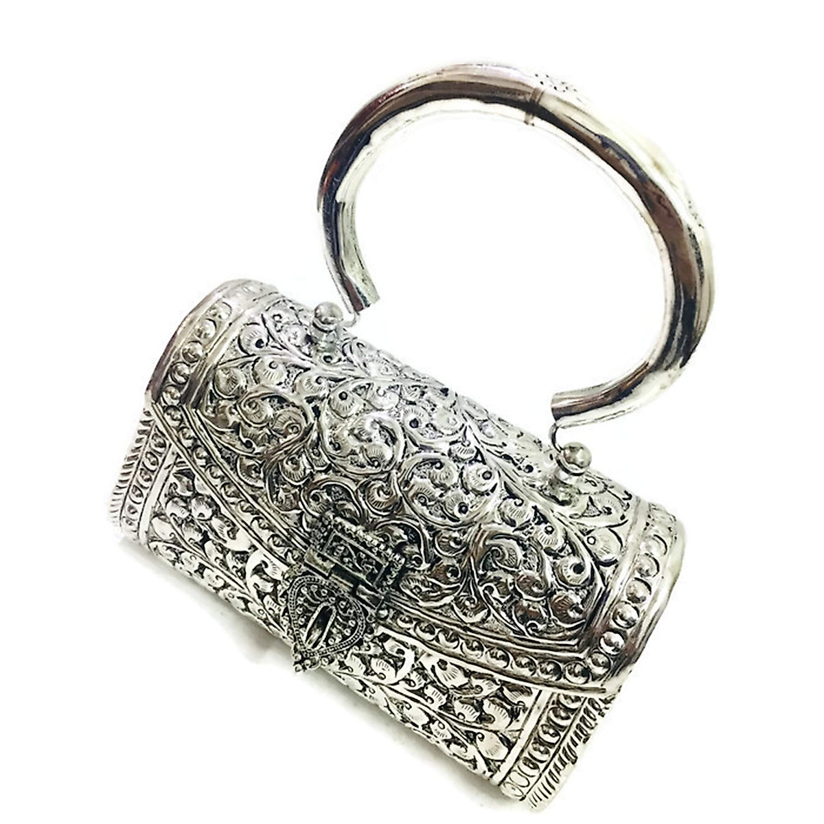 Indian Brass Clutch Silver white clutches Vintage Handmade Brass metal purse Hand clutch Handbag for women party Bride marriage clutch