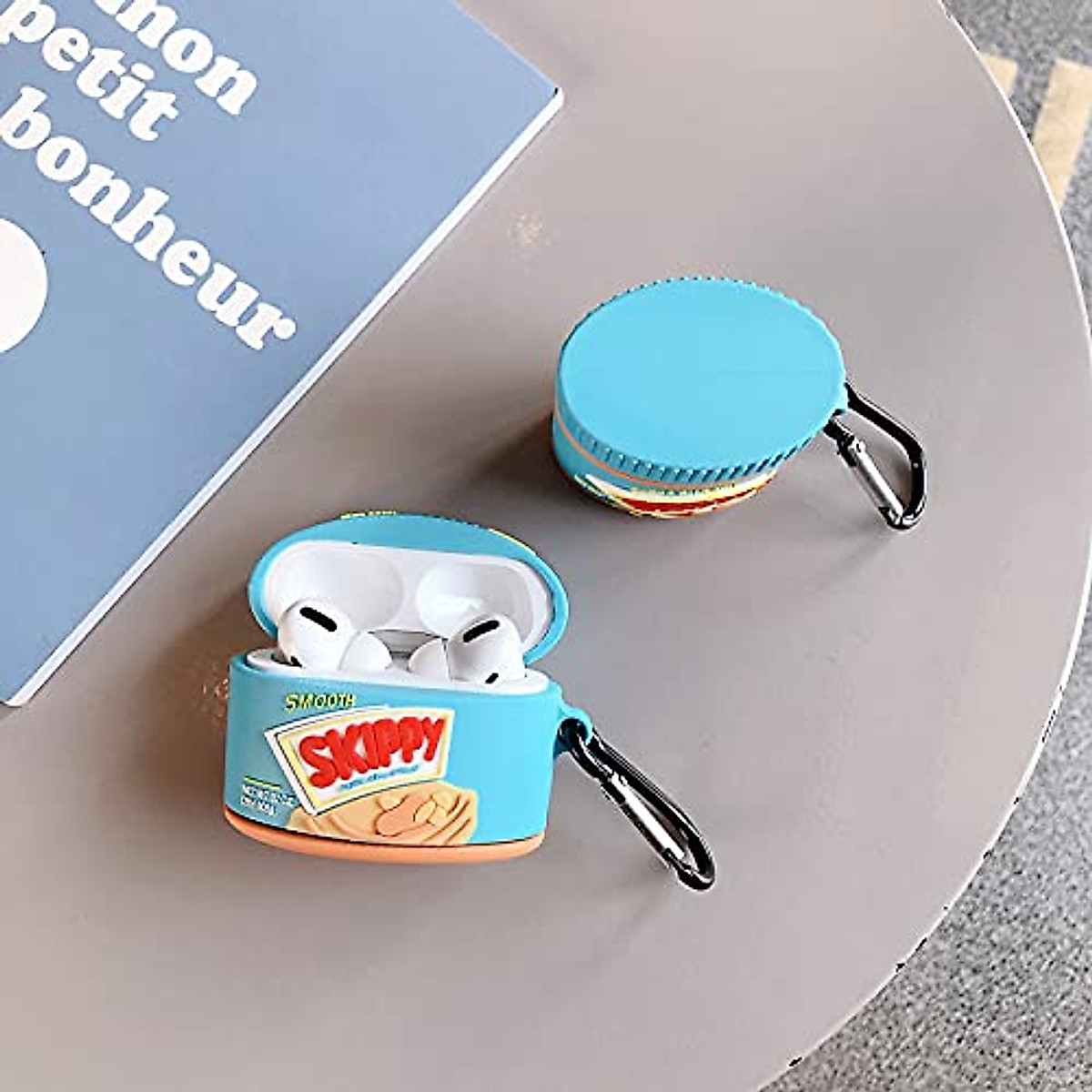 Ultra Thick Soft Silicone Case for Apple AirPods Pro 2019 Generation with Keychain Hook Peanut Butter 3D Cartoon Food Cute Lovely Fun Funny Unique Creative Cool Kids Girls Women
