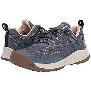 KEEN Women's-NXIS Evo Low Height Waterproof Fast Packing Hiking Shoes, Vintage Indigo/Peachy, 7.5