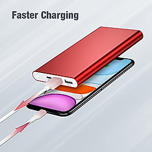 EnergyCell Pilot 4GS Portable Charger 12000mAh Fast Charging Power Bank Dual 3A High-Speed Output Battery Pack Compatible with iPhon14 13 12 11 and More（Charging Cable Included (Red)
