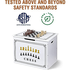 Pierybyt Kids Wooden Toy Box, 2 In 1 Medium Toy Storage Chest & Bench with Flip-Top Lid, 2 Safety Hinges & Groove Handle, Toddler Cabinet Organizer Medium Trunk for Kids Room Playroom