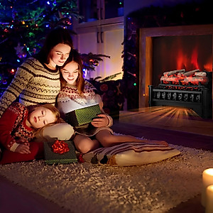 Tangkula 20” Electric Fireplace Log Set Heater with Adjustable Temp, Overheating Protection, Realistic Birch Wood Ember Bed, Infrared Quartz Electric Fireplace Insert for Home & Office Decor, 1500W
