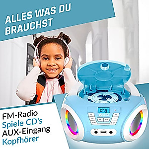 KLIM Candy Kids Boombox CD Player for Kids New 2023 + FM Radio + Batteries Included + Cute Blue Radio cd Player with Speakers for Kids and Toddlers
