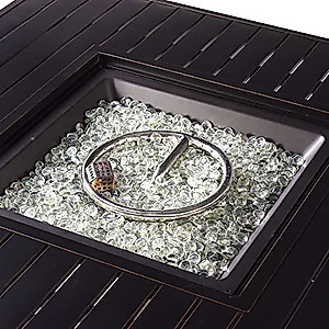 Square 42 in. x 42 in. Aluminum Propane Fire Pit Table with Glass Beads, Two Covers, Lid, 57,000 BTUs in Copper Finish