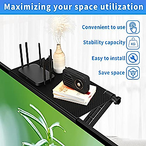 13-Inch Wide Platform Adjustable TV Top Shelf, Screen Top Shelf Mount, Monitor Top of TV Shelf Mounting Bracket for Streaming Devices, Cable Box, Router and Home Decor TV Top Storage Bracket- Black