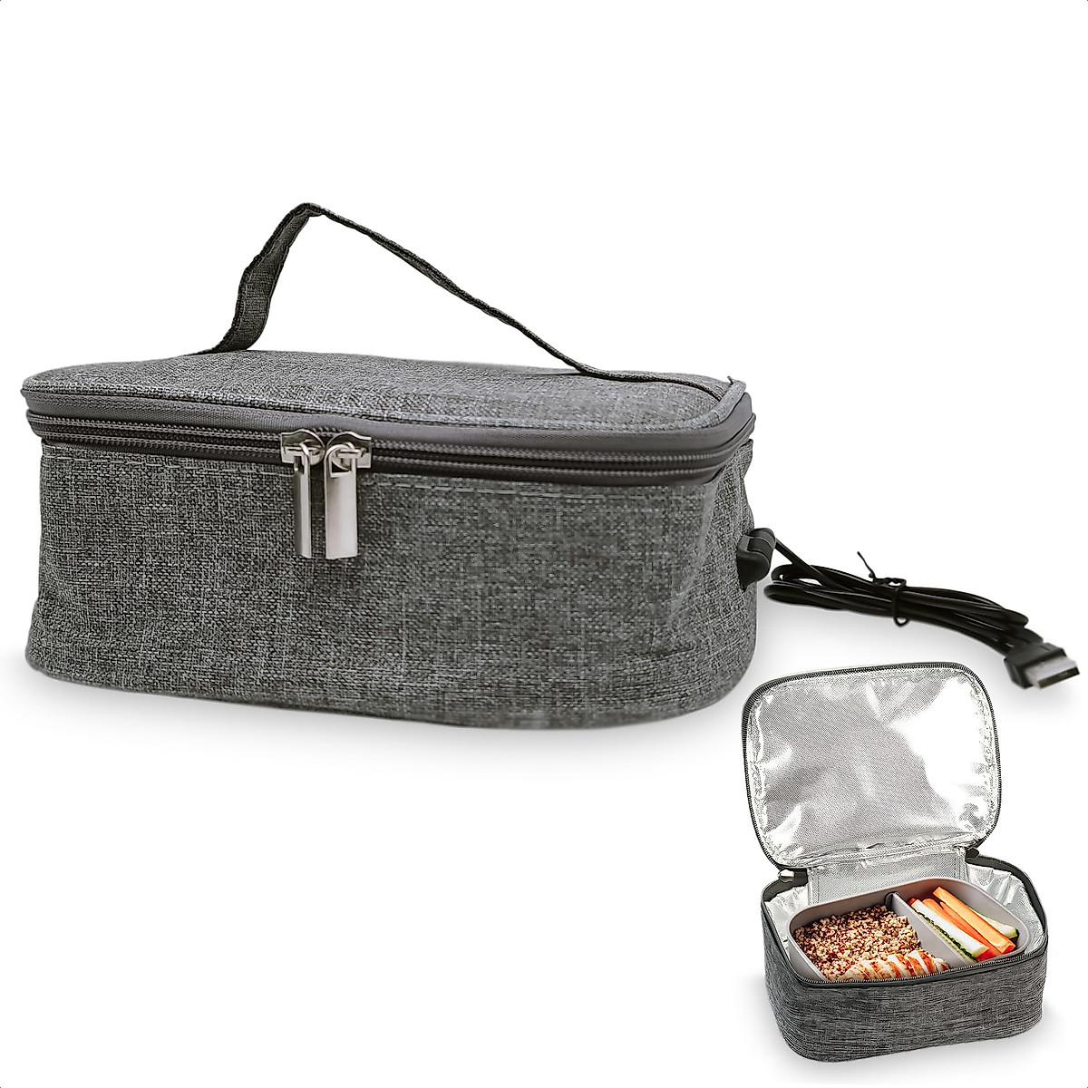 V TOWER USB Portable Food Warmer and Heater Lunch Bag Personal Mini Oven for Office Travel, 211023LS02-10560-1601389871, Gray