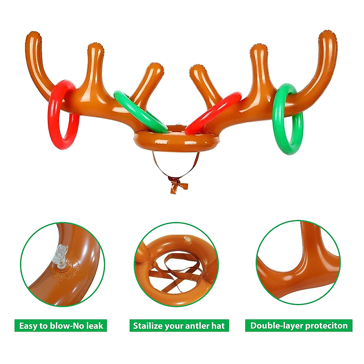 2 Sets Inflatable Reindeer Antler Ring Toss Game,Reindeer Antler Throwing Games, Family Interactive Christmas Party Games, Children's, Suitable for Outdoor and Indoor Christmas Family Games