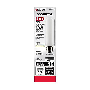 Satco 8-Watt LED E26 Light Bulb, 3000K, 15000 Hour Rating, Dimmable, Frost