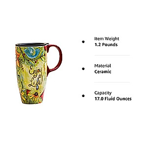 CEDAR HOME Coffee Ceramic Mug Porcelain Latte Tea Cup With Lid 17oz. Enjoy Life