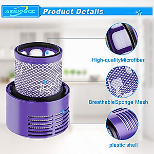 Replacement V10 Filters for Dyson V10 Cyclone Series, V10 Absolute, V10 Animal, V10 Total Clean, SV12,Part No. 969082-01, Purple (1)