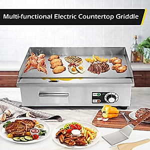 Dyna-Living Commercial Electric Griddle 22'' Flat Top Grill Countertop Griddle 3000W 110V Stainless Steel Teppanyaki Grill Large Electric Griddles for Restaurant Kitchen