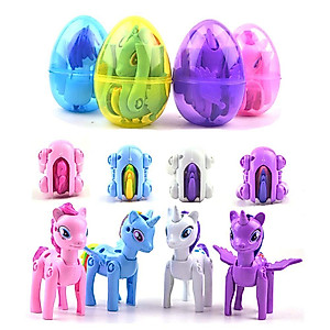 QINGQIU 4 Pack Jumbo Unicorn Deformation Easter Eggs with Toys Inside for Kids Boys Girls Toddlers Easter Basket Stuffers Fillers Gifts Party Favors
