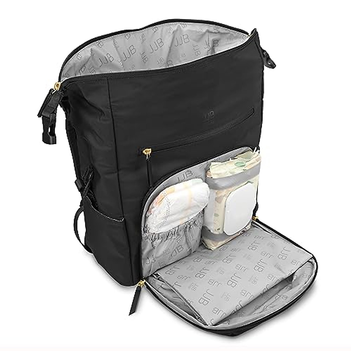 JuJuBe JJB Modern Backpack - Baby Diaper Bag Backpack for Babies - Large Black Diaper Bag with Changing Station - Travel Backpack