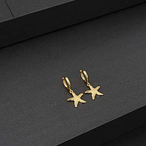 SANNYRA Starfish Earrings for Women - 14K Gold Plated Earrings - Hoop Dangle Earrings Jewelry - Gold Huggie Hoop Earrings for Women