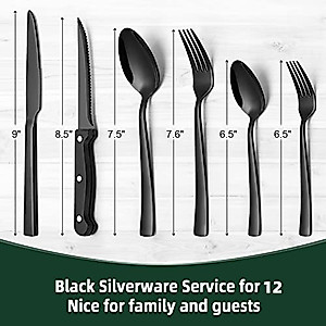 72-Piece Black Silverware Sets for 12 with Steak Knives, CEKEE Stainless Steel Black Flatware Set for 12, Kitchen Utensils Sets for Home Restaurant Hotel, Mirror Polished & Heavy Duty Cutlery Set
