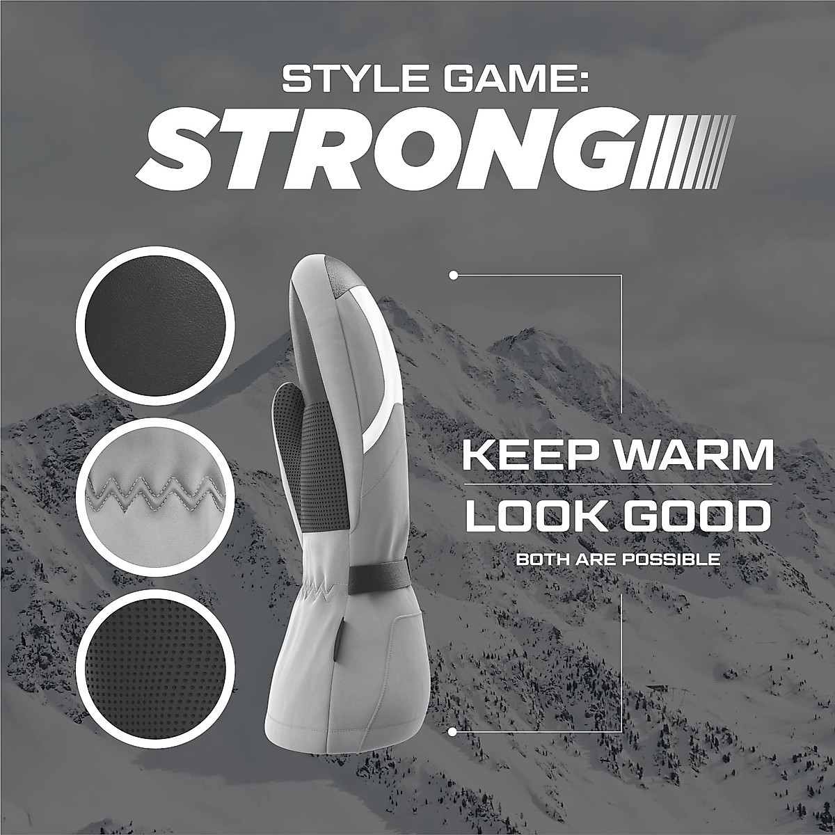 Gordini Women's Ski Mittens Cold Weather Waterproof Gore-tex Insulated Gauntlet Snow (Medium, Clay Grey White)