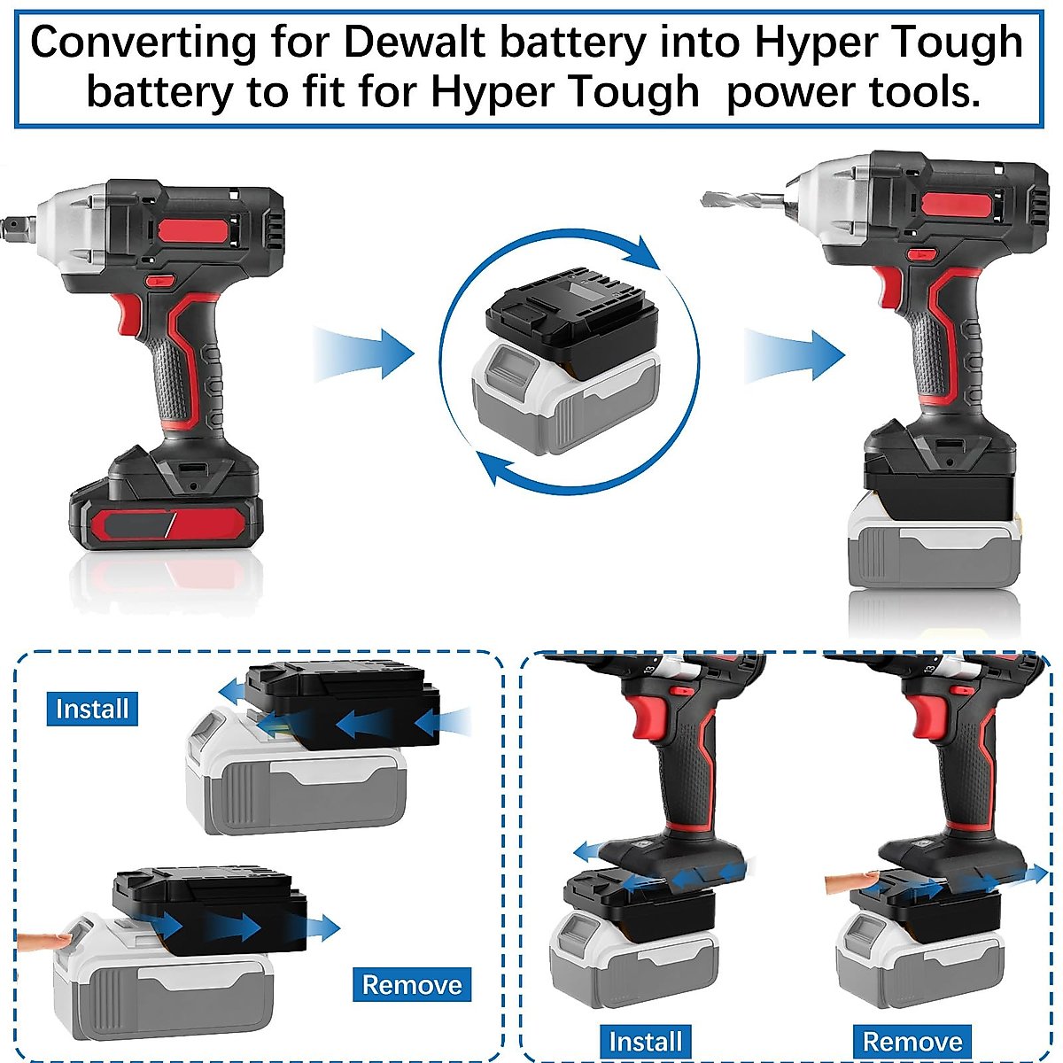 TAIRDA Battery Adapter for DeWalt 20V Max Battery to for Hyper Tough 20V Max Lithium-Ion Cordless Power Tools (Adapter Only)