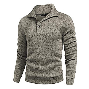 COOFANDY Mens Casual Knit Sweater Shirt Shawl Collar Fit Winter Pullover Khaki