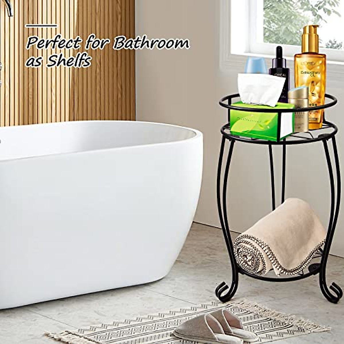 GUKJOB Plant Stand Indoor Outdoor, 2 Tier 19inch Tall Metal Plant Stand Rack, Multiple Iron Flower Pot Stand Holder Potted Plant Shelf for Patio Garden Room Balcony Corner Kitchen (Black, 19")