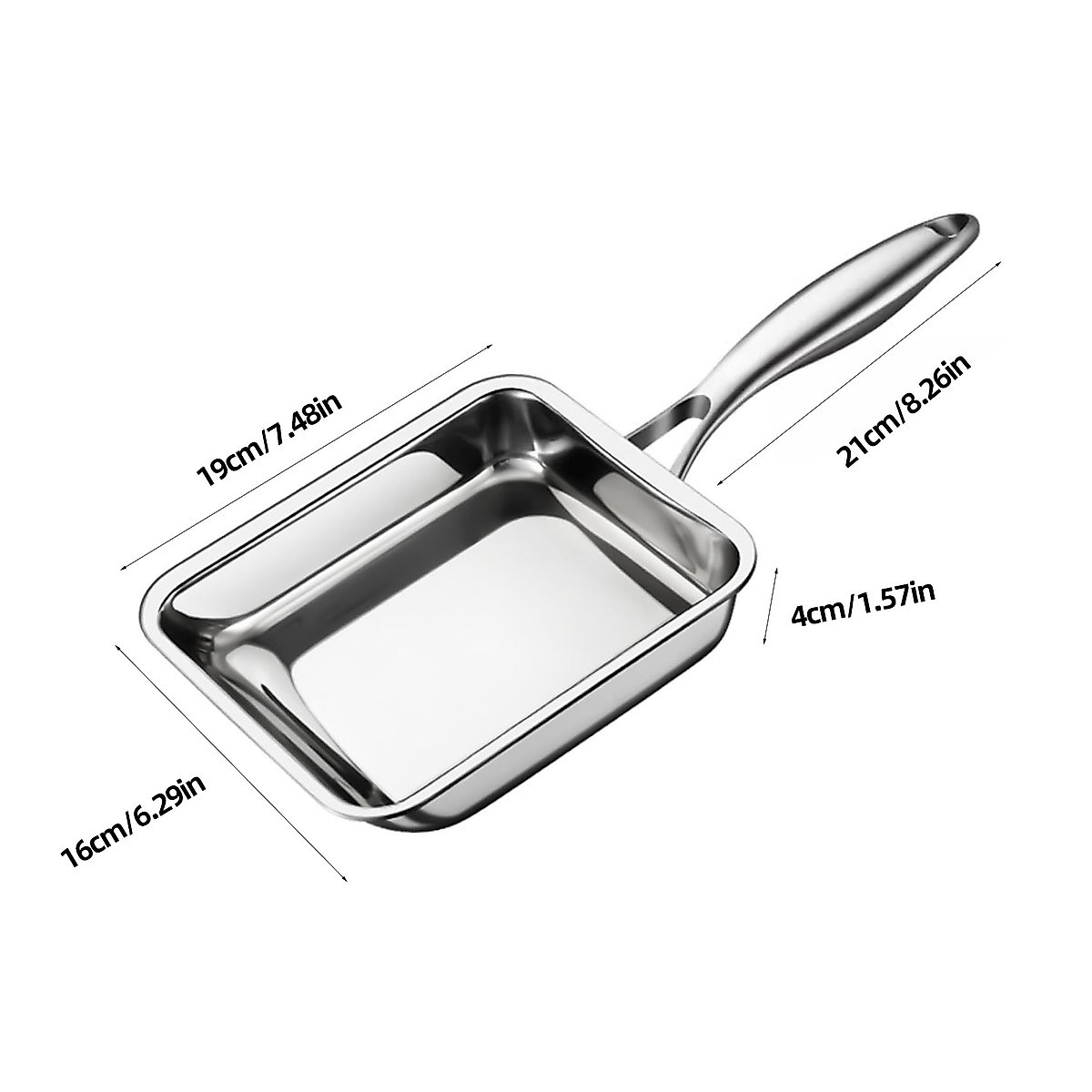 SSYSHANGSYA Japanese Omelette Pan - Tamagoyaki Nonstick Pan - Square Pan - Egg Roll Pan - Rectangle Frying Pan - Small Frying Egg Pan, Cooktop Safe, 7.5 x 6.3 inch (Stainless Steel)