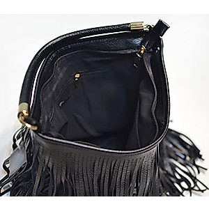 Teanea Fringe Tote Handbag PU Leather Hobo Bag Tassel Crossbody Shoulder Bag for Women, Black