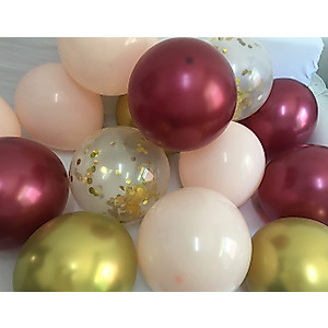 Pink Burgundy Gold Balloons – Metallic Wine Red Gold Balloons for Wedding Bridal Baby Shower Graduation Birthday Anniversary Party Decorations 50packs (Pink + Maroon)
