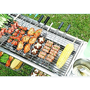 Portable Charcoal Grill, Upgraded Folding Large Barbecue Charcoal Grill W/Board Shelf & Flavoring Storage Basket, Stainless Steel Frame, for 8 People Picnic Garden Terrace Camping Travel Use