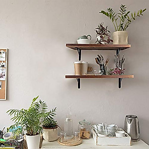 Kosiehouse Floating Shelves, Wall Mounted Rustic Pine Wood Farmhouse Shelf with Brackets Storage Rack Display Ledge Set of 3 for Bedroom Bathroom Living Room Kitchen Office