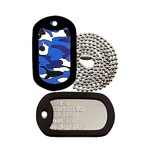 Military Dog Tags - Custom Embossed Dog Tag Set - Blue Camo - Tag-Z