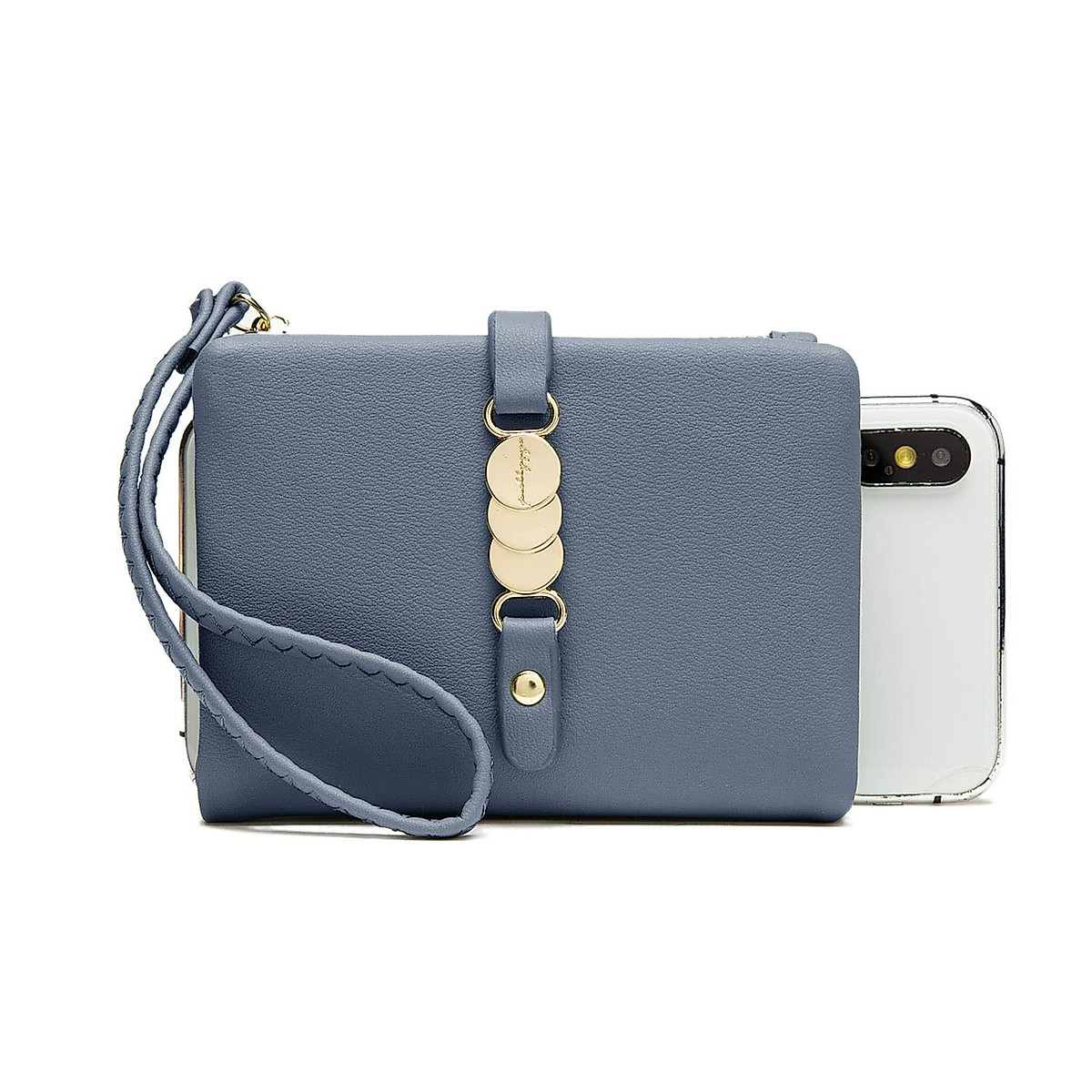 AOXONEL Womens Wallets Small Rfid Bifold Wristlet,Ladies Wallets for Card Coin,Change Purse with Wrist Strap (Blue)