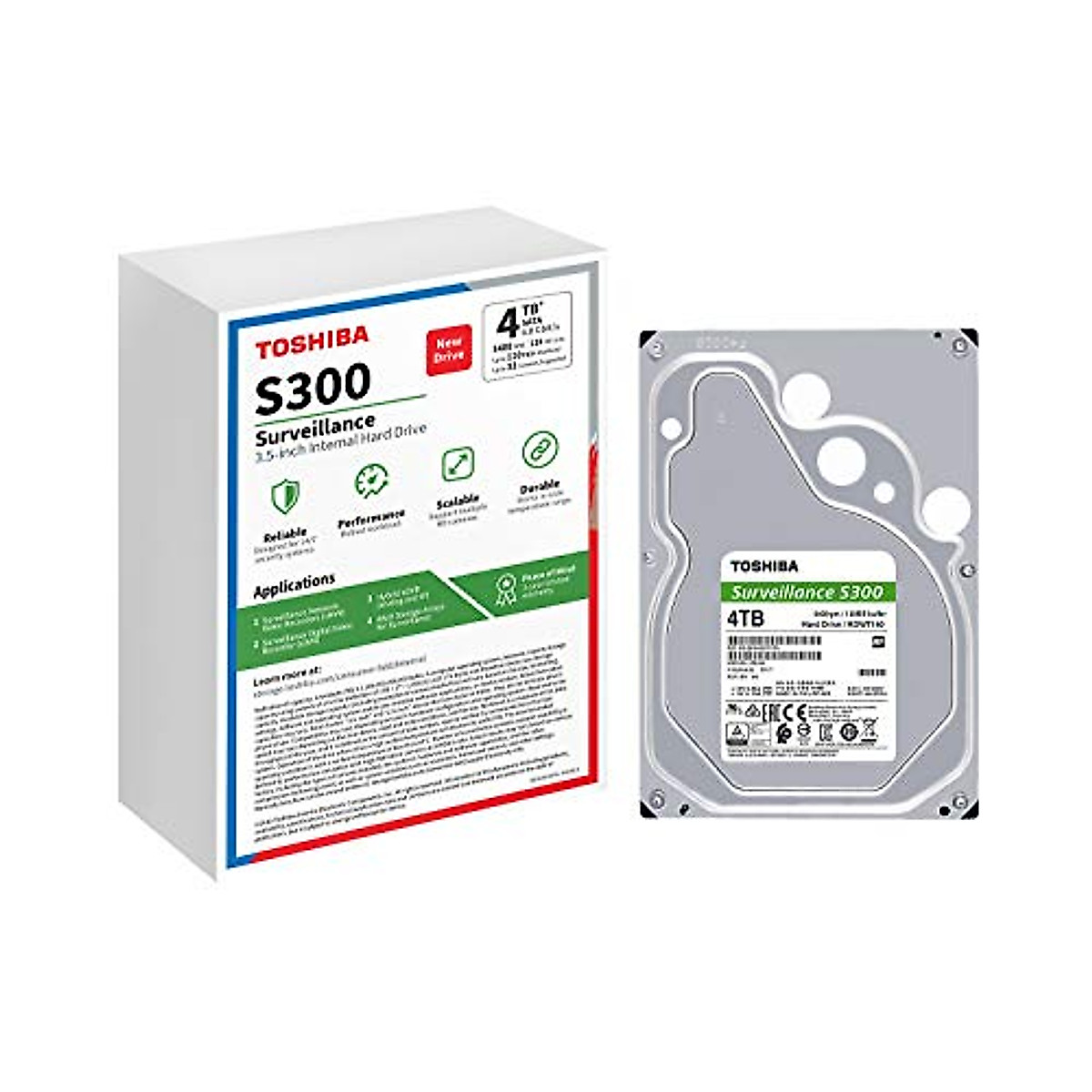 Toshiba S300 4TB Surveillance 3.5” Internal Hard Drive – CMR SATA 6 Gb/s 5400 RPM 128MB Cache - HDWT140UZSVAR