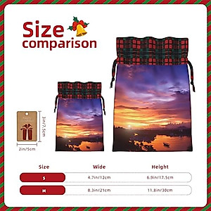 Christmas Gift Bags with Drawstring Burlap Gift Bags Sunset at Thailand Christmas Linen Bags for Xmas Party Candy Bags with Cards Xmas Reusable Wrapping Bags Christmas Linen Treat Bags for Holiday