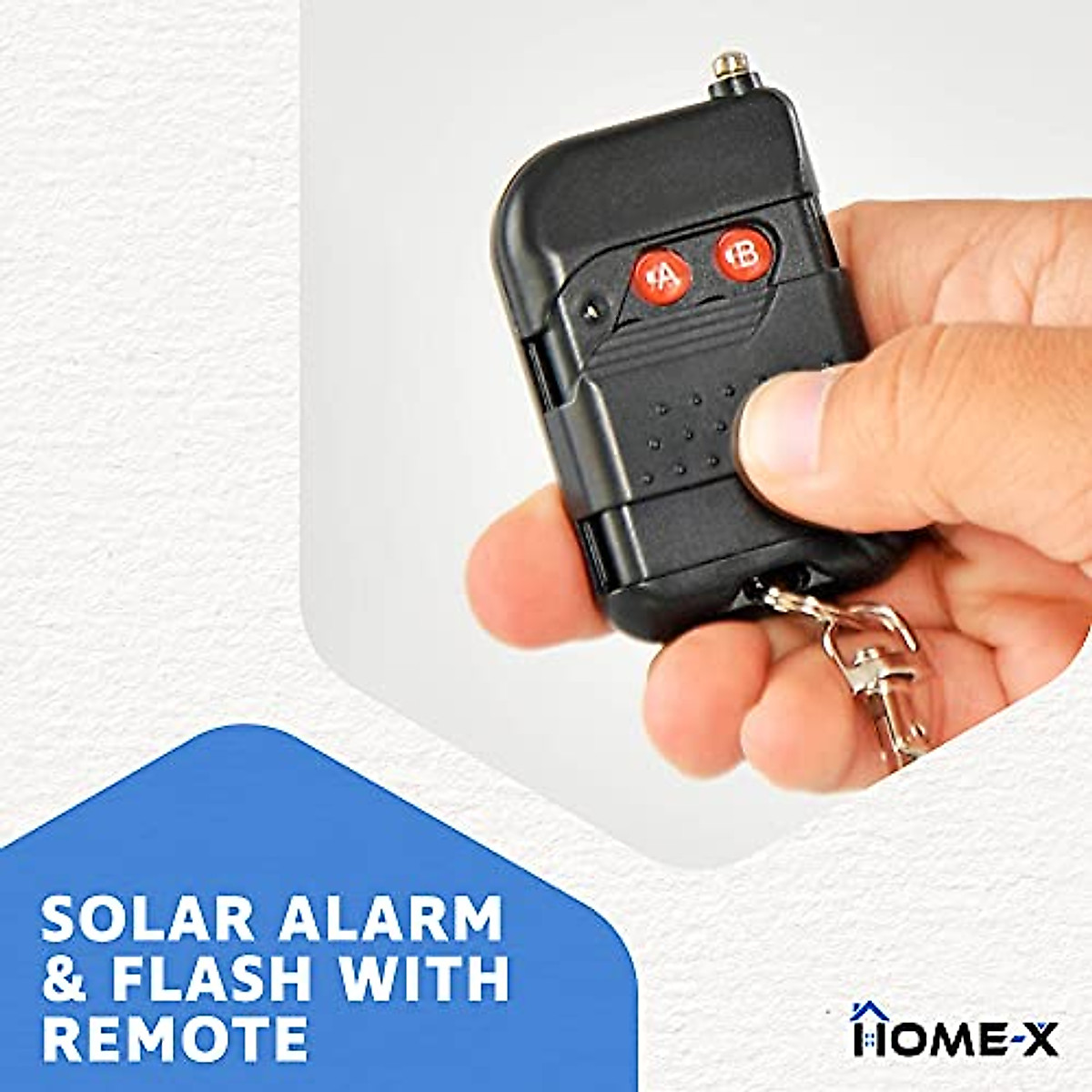 HOME-X Solar Alarm and Flash with Remote, Waterproof, 4-Mode Solar-Powered Alarm with Motion Sensor, Security Alert, Motion-Activated Strobe
