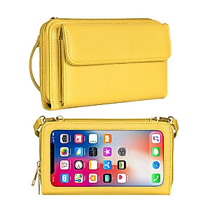 Crossbody Cell Phone Bags for Women, Touch Screen Bag RFID Blocking, CellPhone PU Leather Wallet Purse, Shoulder Handbag with Credit Card Slots,Yellow