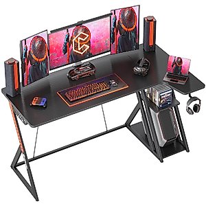 CubiCubi Aurora Gaming Desk with Carbon Fiber Surface, 55 Inch L Shaped Desk with Storage Shelves, Small Corner Computer Desk with Monitor Shelf, Gamer Desk PC Table, Black