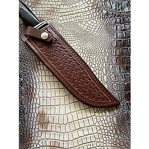 Carl Thomas Leathers Custom Leather Knife Sheath Fits Buck 120 Knife, Fixed Blade Knife Holder, Brown, Sheath Only