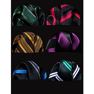Barry.Wang 6 PCS Men Ties Set Silk Business Fashion Woven Necktie Handkerchief Cufflinks Paisley Stripe Wedding Party