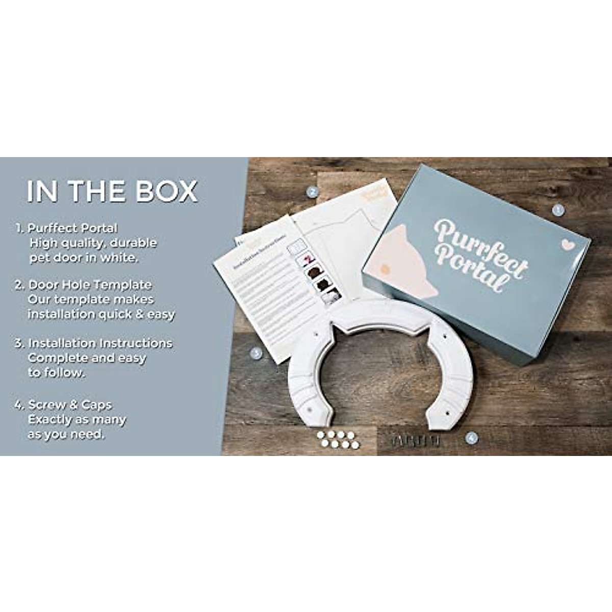 Purrfect Portal XL Pet Cat Door for Interior Doors :: Molded Plastic Kitty Cat Pass for Large Cats up to 30 Lbs :: Installs in Minutes, Stays on Securely, Easy to Follow Instructions + Hardware, White