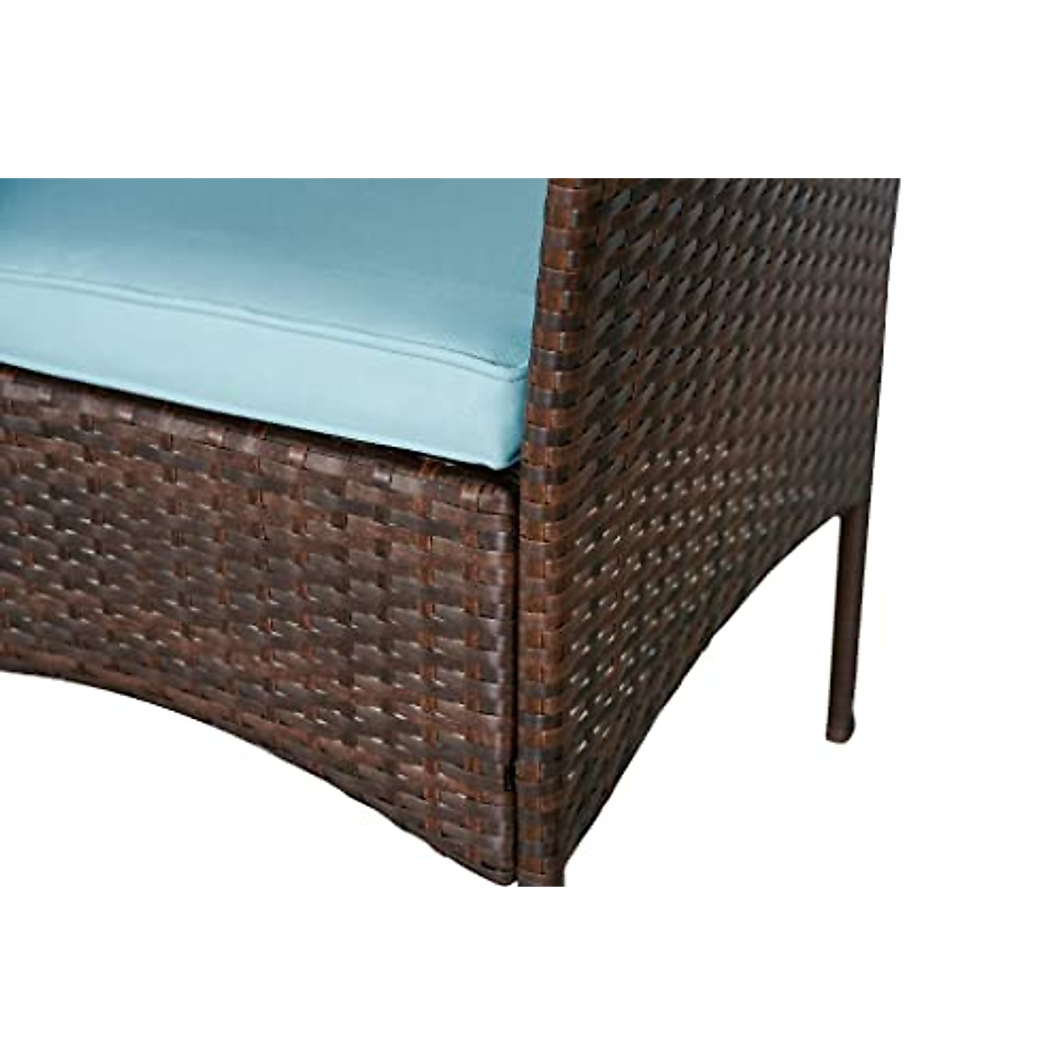 BTEXPERT Space Saving Outdoor Wicker Conversation 3 Piece Bistro Set Garden Patio Yard Porch Furniture Pe Rattan Two Chairs Cushions Side Storage Table Brown/Aqua Blue