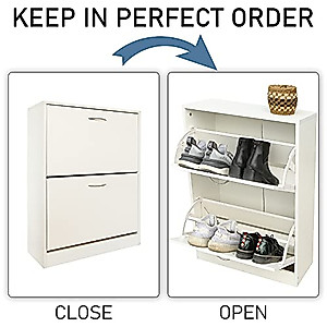KD ModySimble Tipping White Shoe Cabinet 2-Drawer Horizontal Shoe Rack Storage Organizer Wooden Shoe Cabinet