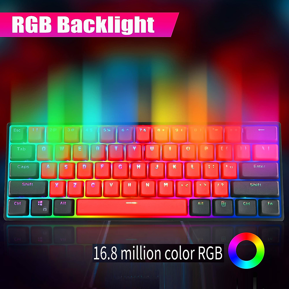 GTSP Gk61 SK61 60% Mechanical Keyboard, Custom Hot Swappable 60 Percent Gaming Keyboard with RGB Backlit, NKRO, Water-Resistant, Type-C Cable for Win/PC/Mac (Gateron Optical Yellow, Milan)