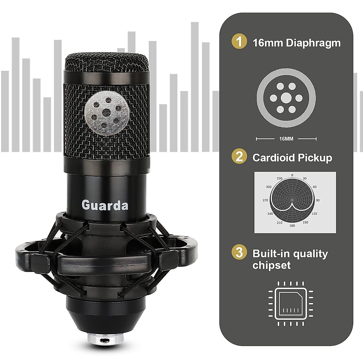 Studio Condenser USB Microphone Computer PC Microphone Kit with Adjustable Scissor Arm Stand Shock Mount, for PC Computer Recording Podcasting YouTube Karaoke Gaming Streaming Teaching Guarda GD100