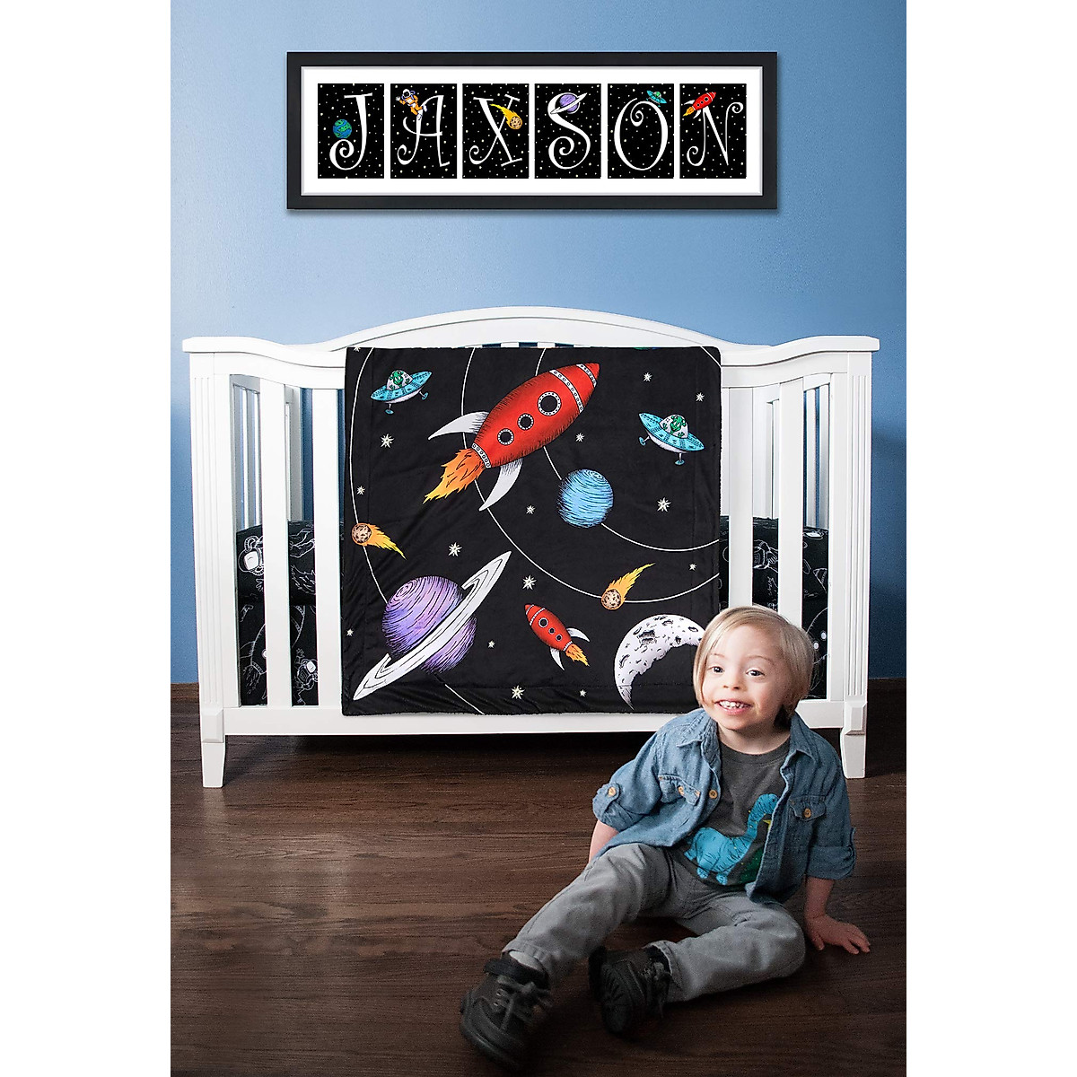 Jaxson's World Outer Space Theme | Minky Fleece Baby Blanket
