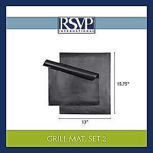 RSVP International Barbeque Grilling Collection Easy Clean, Dishwasher Safe BBQ, Mat 15.75x13, 2 Piece Set, Non-Stick, Black